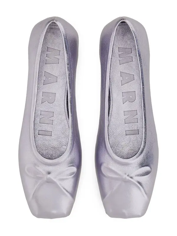 Marni Ballerina Flat With Bow Detailing - Silver
