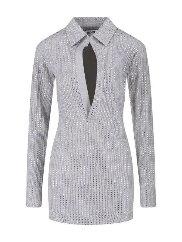 Attico Rhinestone Mini Dress - Gray