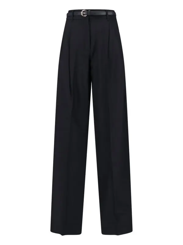 Max Mara Belted Virgin Wool Pants - Black