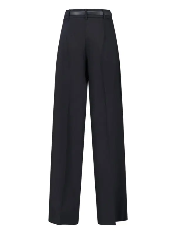 Max Mara Belted Virgin Wool Pants - Black