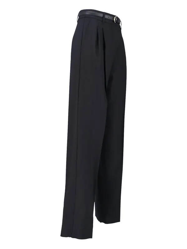 Max Mara Belted Virgin Wool Pants - Black