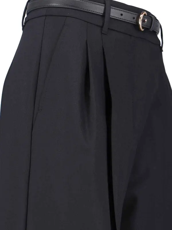 Max Mara Belted Virgin Wool Pants - Black