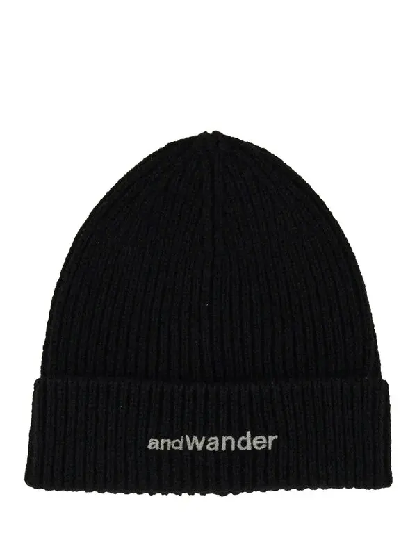 AND WANDER Beanie Hat With Logo - Black