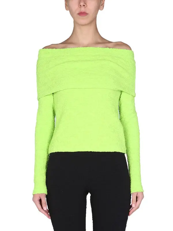 MSGM Boat Neck Embossed Top - Green