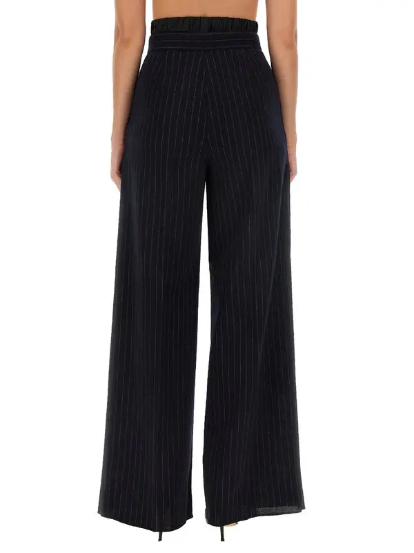 Max Mara Wide Leg Virgin Wool Blend Pants - Blue