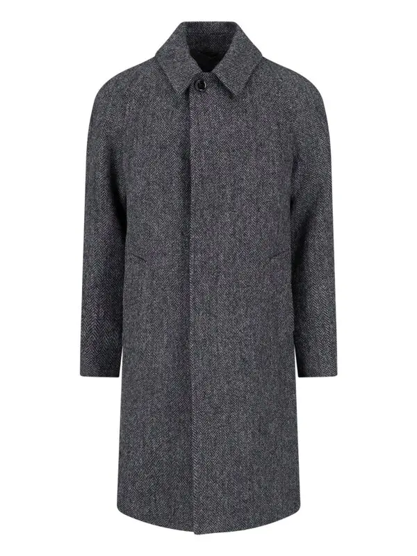 LARDINI Houndstooth Wool Coat With Belt - Gray