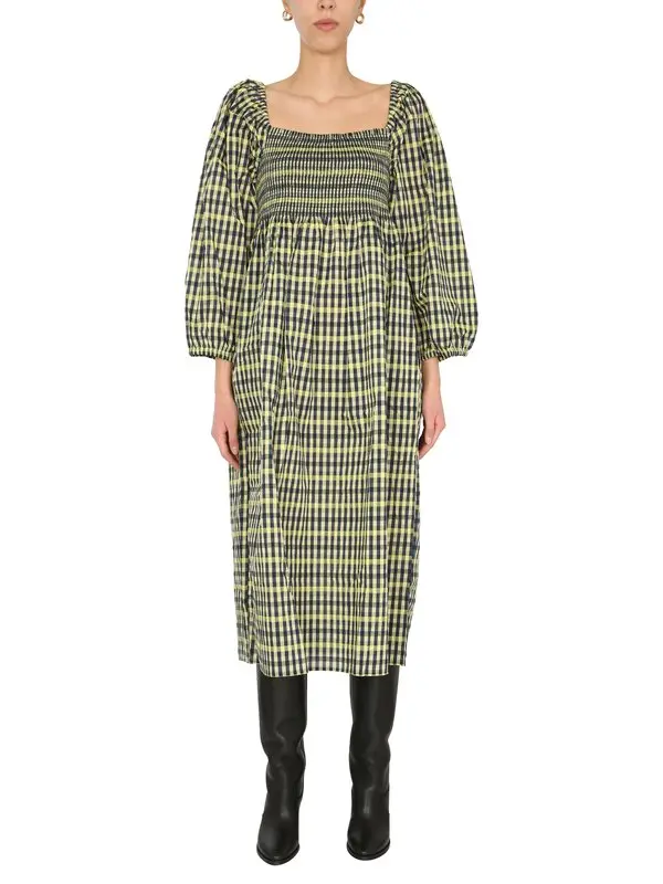 green gingham smock dress Sage Gingham Smock Dress main image 1