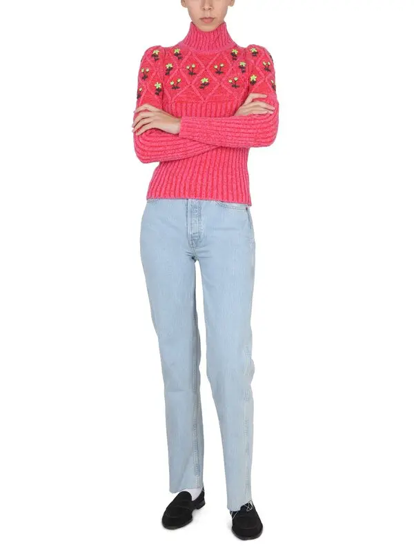CORMIO Floral Embroidered Jersey Top - Red
