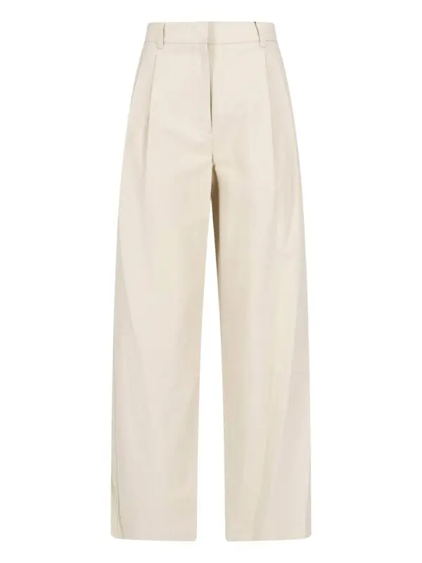 DUNST Cotton Blend Wide Leg Pants - Beige