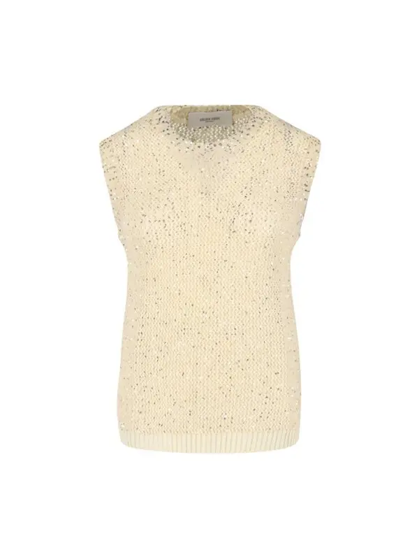 GOLDEN GOOSE Sequin Knit Tank Top - Cream