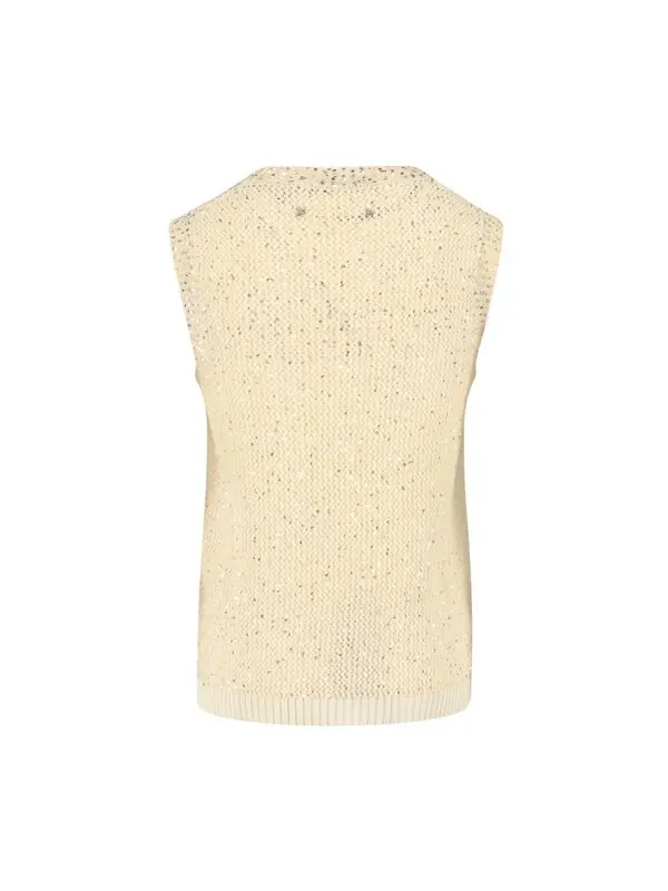 GOLDEN GOOSE Sequin Knit Tank Top - Cream