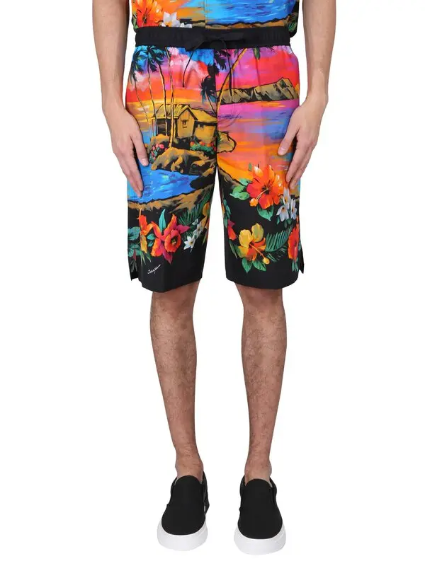 Dolce & Gabbana Bermuda Shorts With Sunset Print - Multicolour