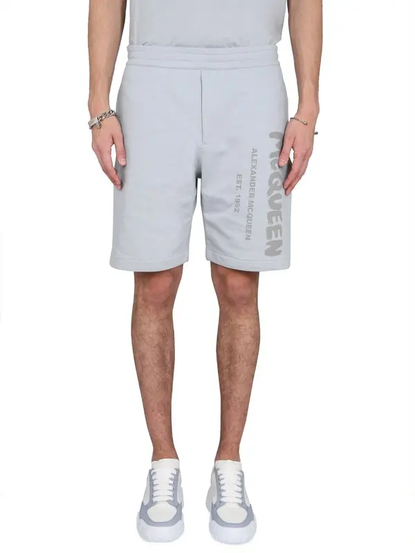 Alexander McQueen Bermuda Shorts With Logo Print - Azure