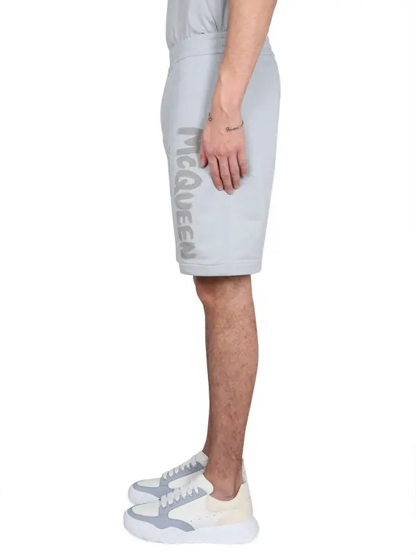 Alexander McQueen Bermuda Shorts With Logo Print - Azure