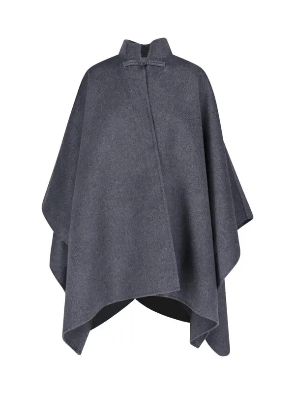 RÓHE Burberry Wool And Cashmere Cape With Check Pattern And Fringe - Gray