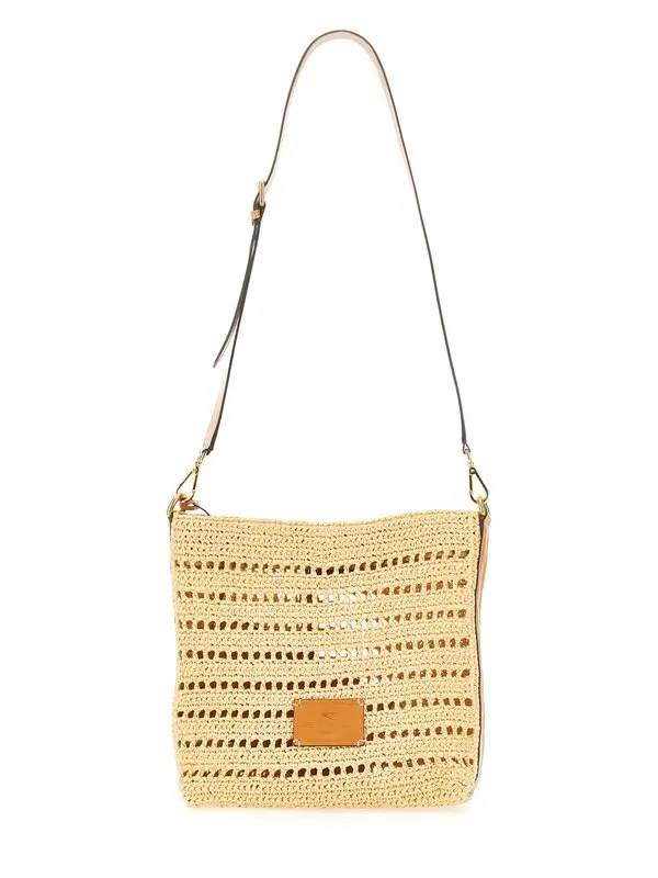 Etro Raffia Perforated Shoulder Bag - Beige