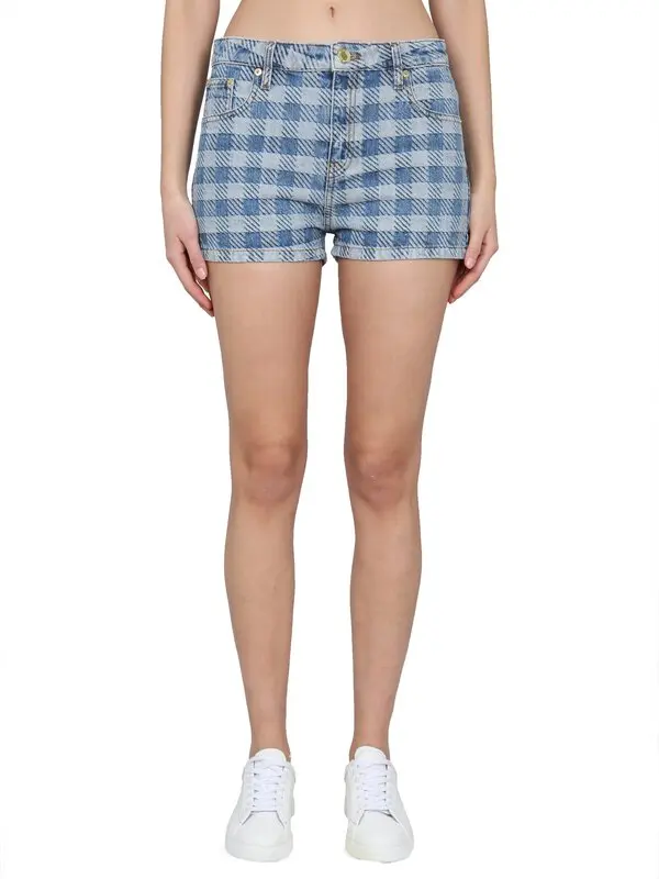 AMI Paris Check Denim Shorts