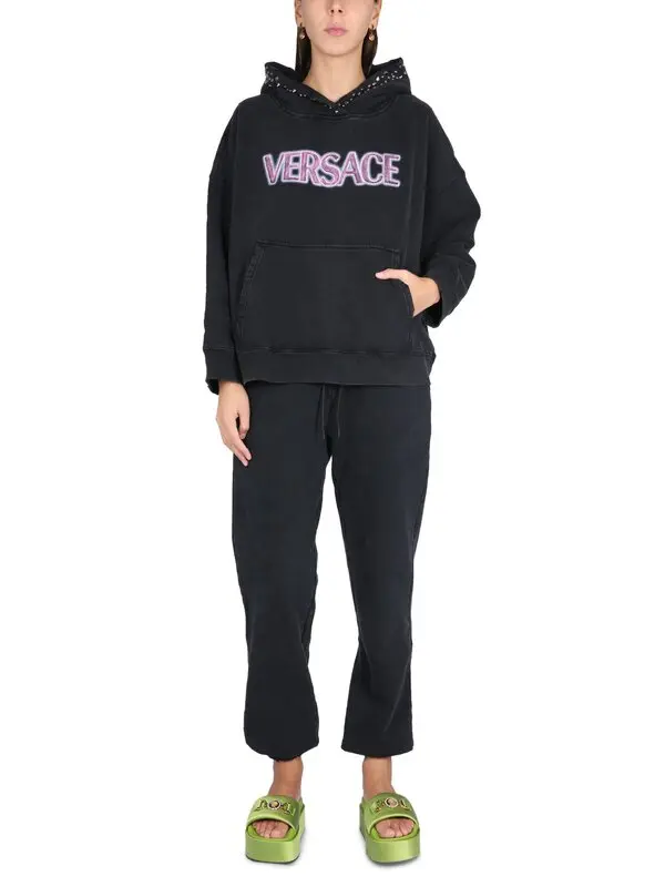 Versace Hooded Sweatshirt With Studs - Black
