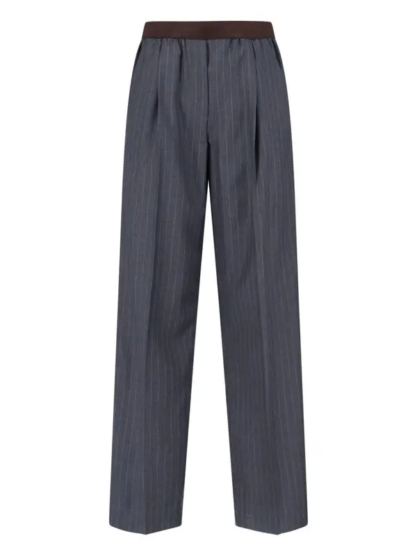 Miu Miu Virgin Wool Logo Pants - Gray
