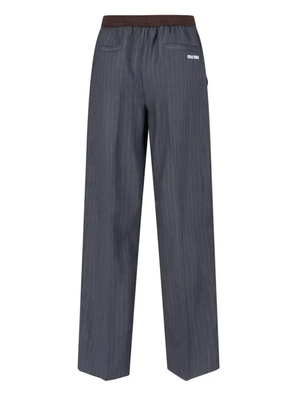 Miu Miu Virgin Wool Logo Pants - Gray
