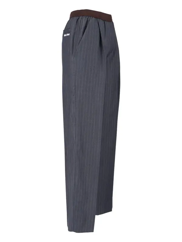 Miu Miu Virgin Wool Logo Pants - Gray