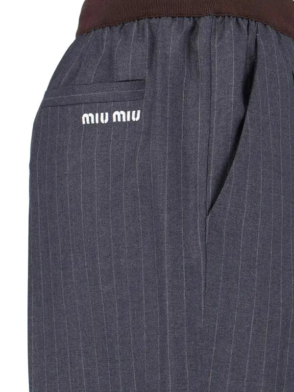 Miu Miu Virgin Wool Logo Pants - Gray