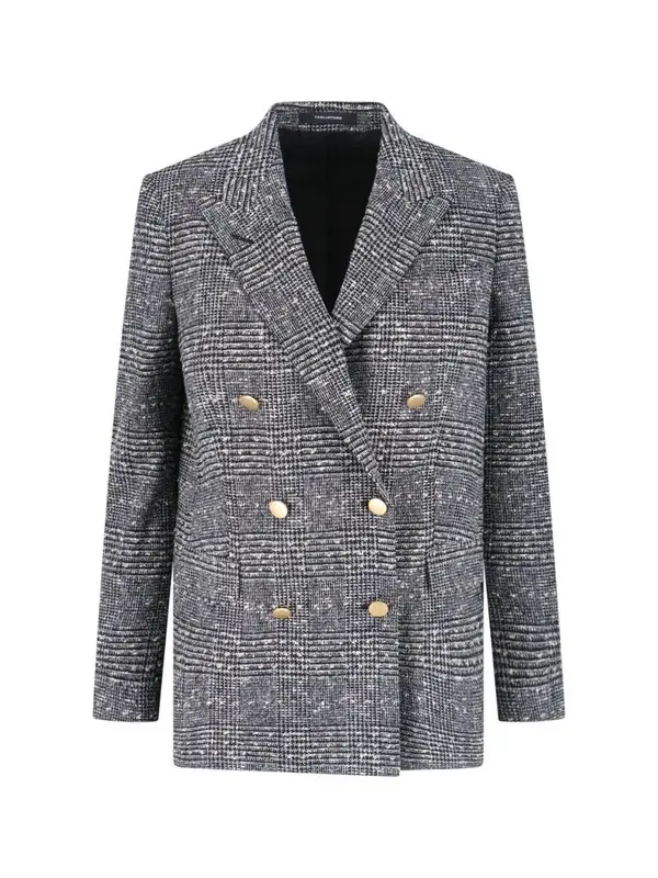Balmain Double-breasted Houndstooth Tweed Blazer - Black