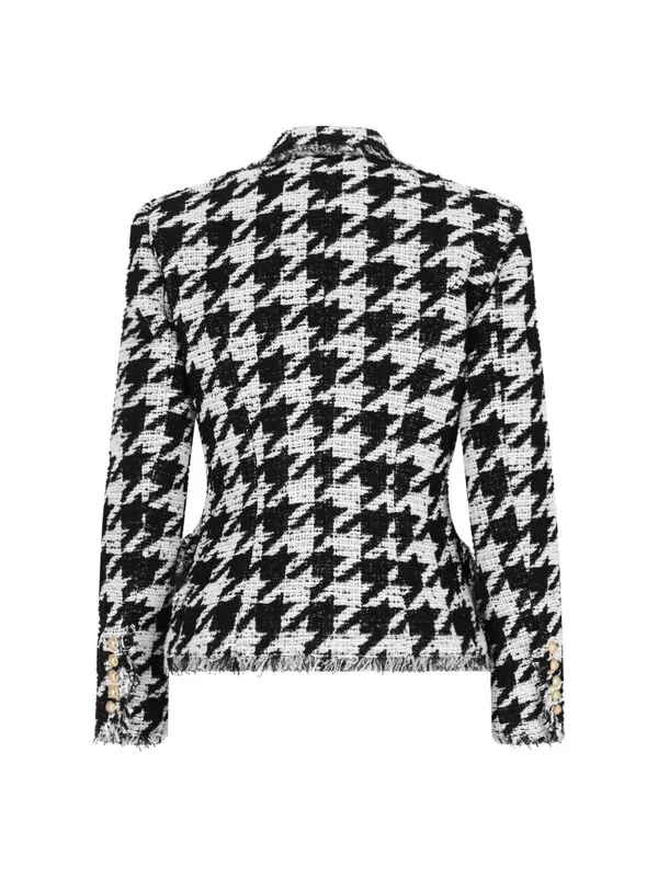 Balmain Double-breasted Houndstooth Tweed Blazer - White