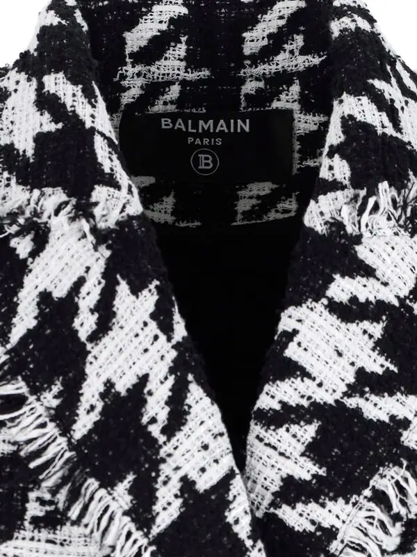 Balmain Double-breasted Houndstooth Tweed Blazer - White