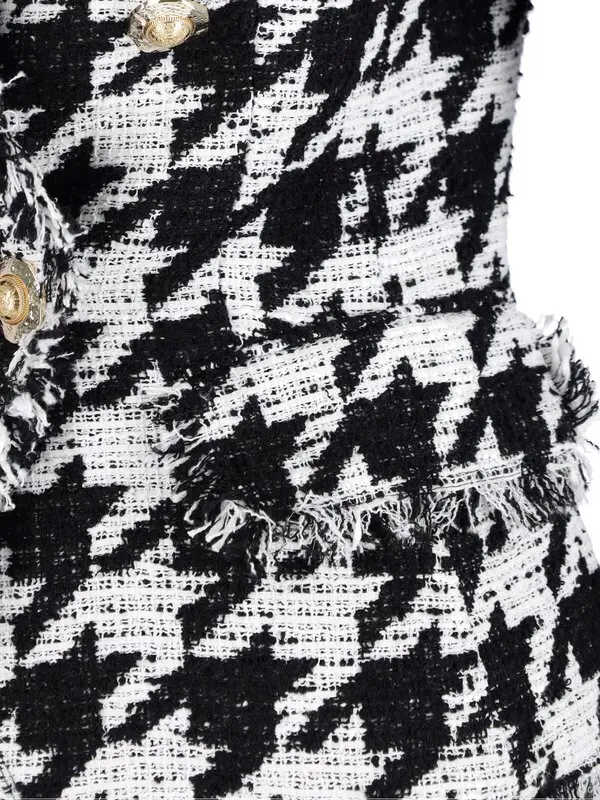 Balmain Double-breasted Houndstooth Tweed Blazer - White