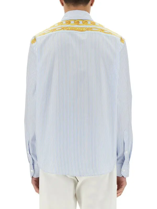 Versace Striped Shirt With Silk Printed Insert