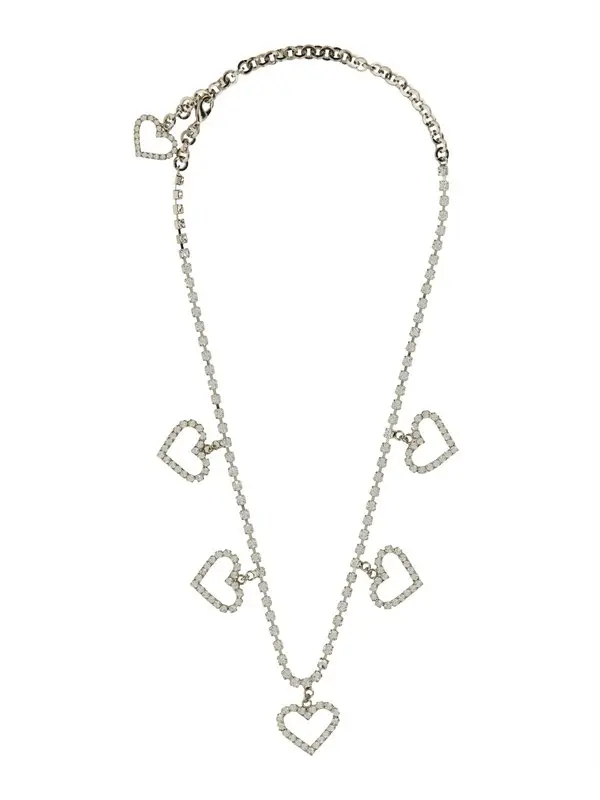 Alessandra Rich Crystal Necklace With Heart Pendants - Silver