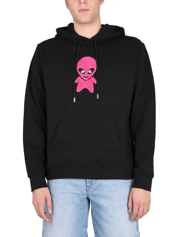 Gcds Hooded Sweatshirt With Graphic Detail - Black