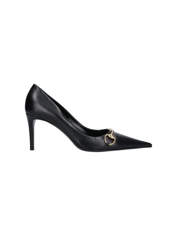 Gucci Leather Pointed Toe Pumps With Horsebit Detail - Black