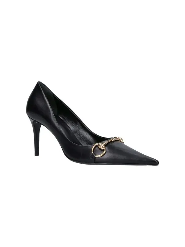 Gucci Leather Pointed Toe Pumps With Horsebit Detail