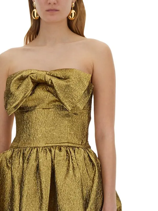 SELF-PORTRAIT Metallic Jacquard Midi Dress - Gold