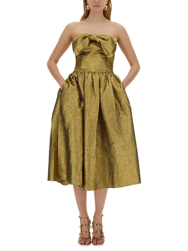 SELF-PORTRAIT Metallic Jacquard Midi Dress - Gold