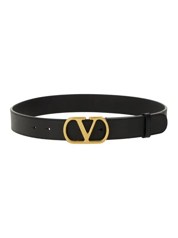 Valentino Garavani Vlogo Signature Leather Belt - Black