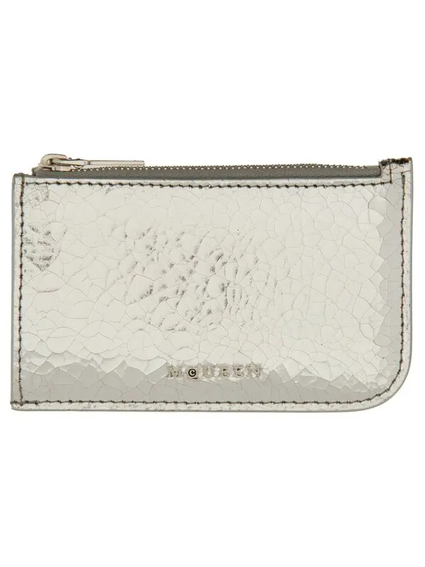 Alexander McQueen Card Holder With Logo - Silver