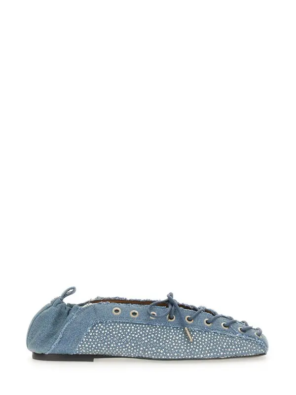GANNI Lace-up Ballerina - Denim
