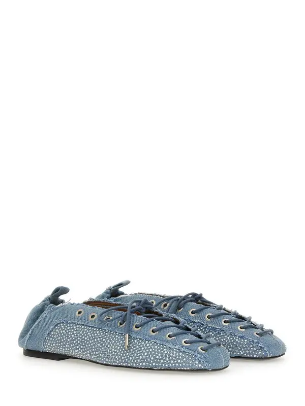 GANNI Lace-up Ballerina - Denim