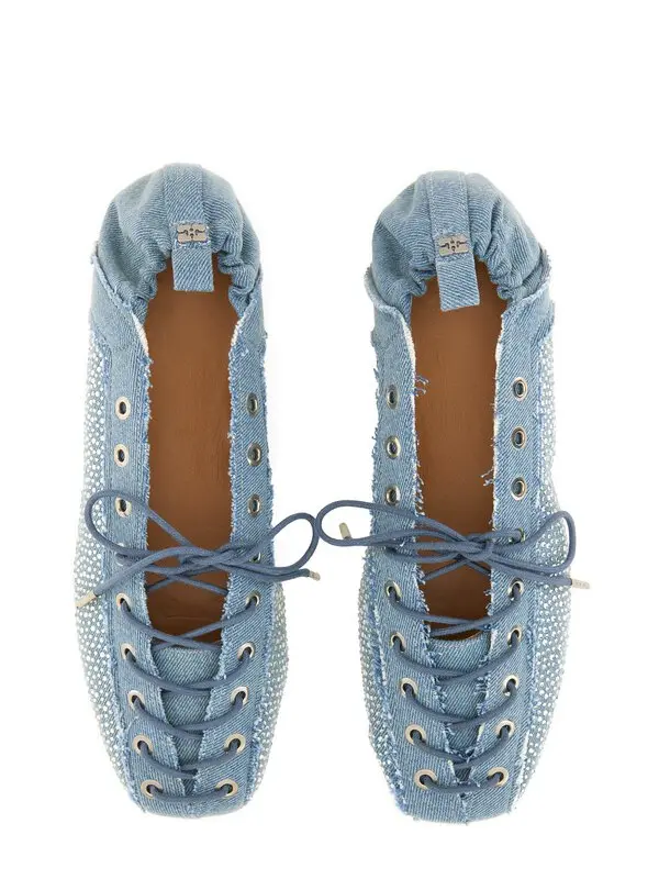 GANNI Lace-up Ballerina - Denim