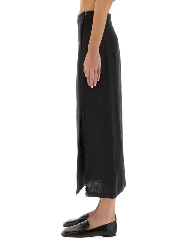 ALYSI Linen Skirt With Slit - Grey