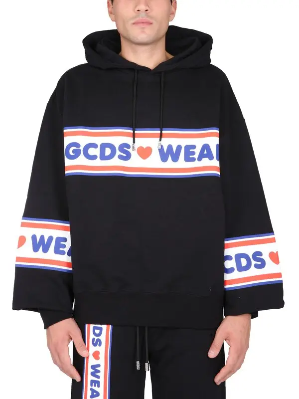 Gcds Logo Tape Hooded Sweatshirt - Black