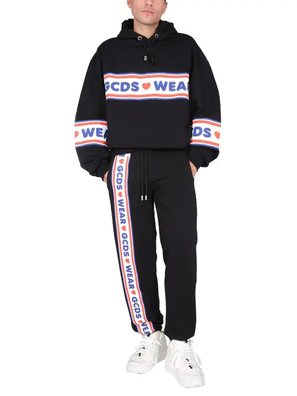 Gcds Logo Tape Hooded Sweatshirt - Black