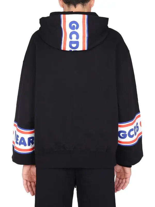 Gcds Logo Tape Hooded Sweatshirt - Black