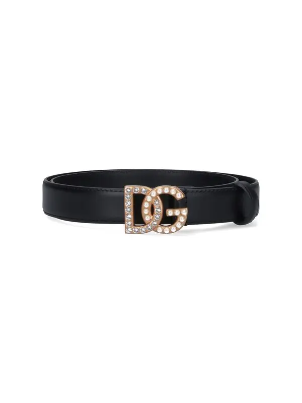 Dolce & Gabbana Faux Pearl Embellished Belt In Black - 25  display picture 1