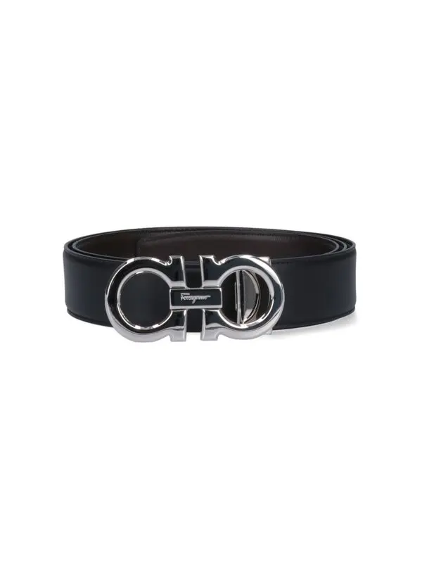 FERRAGAMO Reversible Gancini Belt - Black