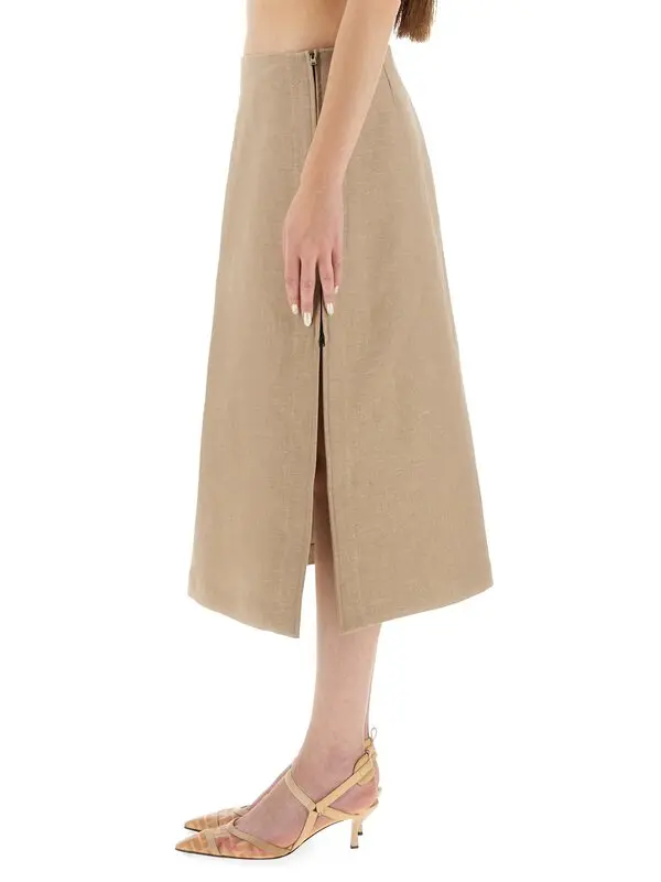 Fendi Waxed Linen Midi Skirt - Beige