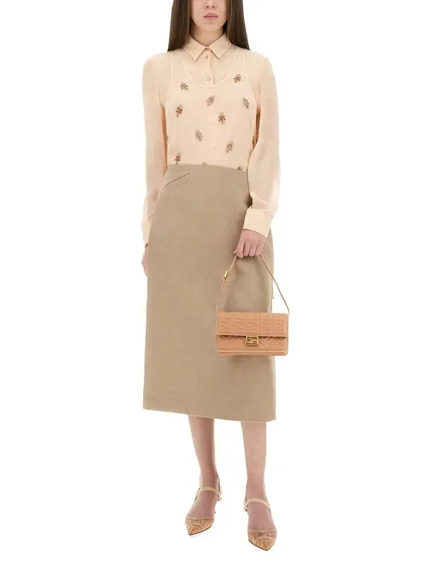 Fendi Waxed Linen Midi Skirt - Beige